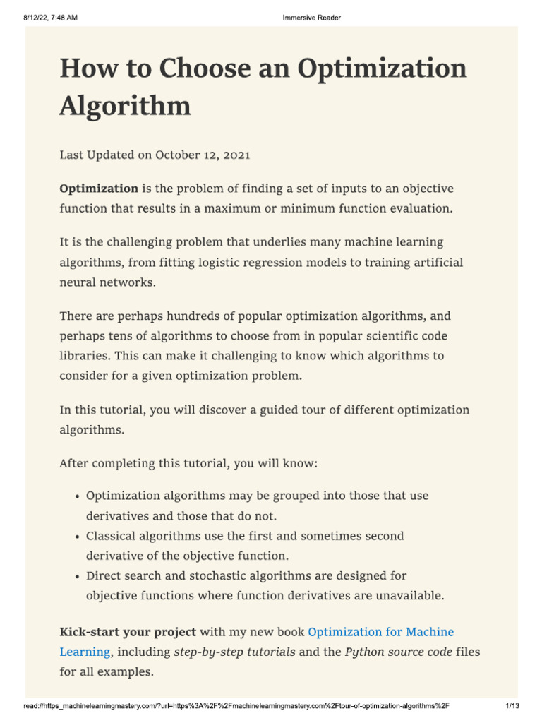 How To Choose An Optimization Algorithm | PDF