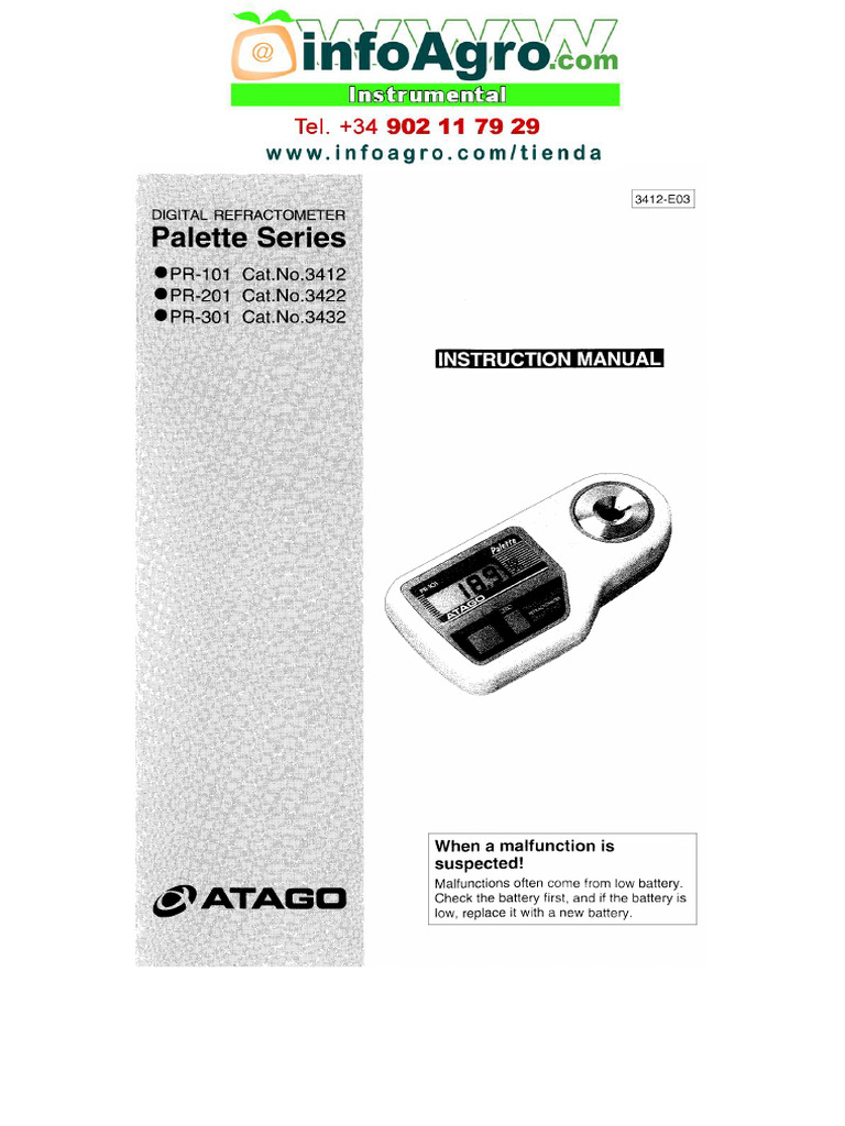 Instrucciones Refractometro Digital Palette Series Atago PR 101 201 301 ...