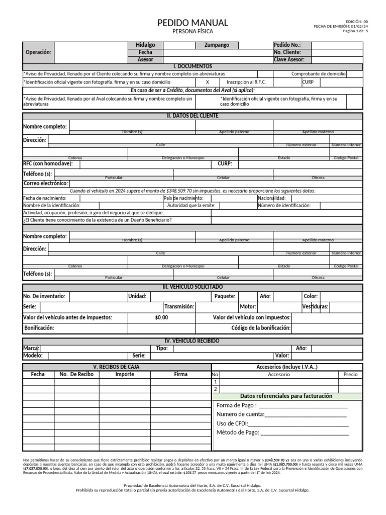 Pedido Manual Ed.06 Vigente 01FEB24 | PDF