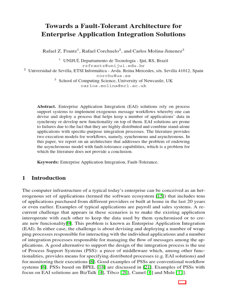 Towards A Fault-Tolerant Architecture For Enterprise Application ...