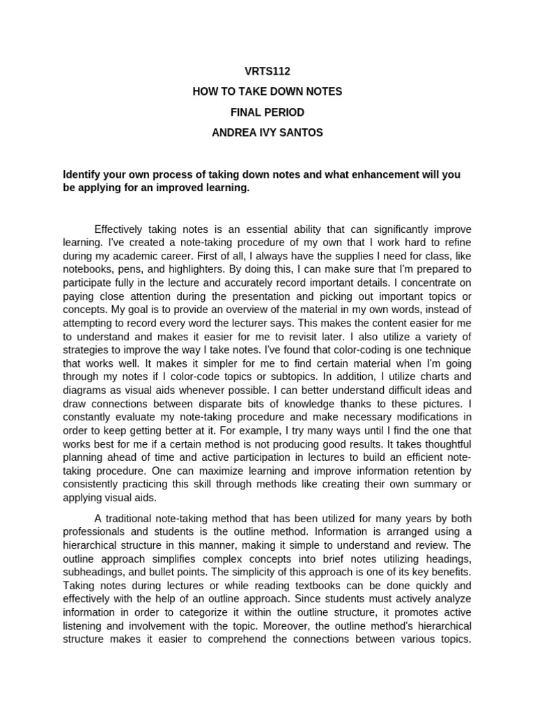 VRTS112 How To Take Don Notes Finals | PDF