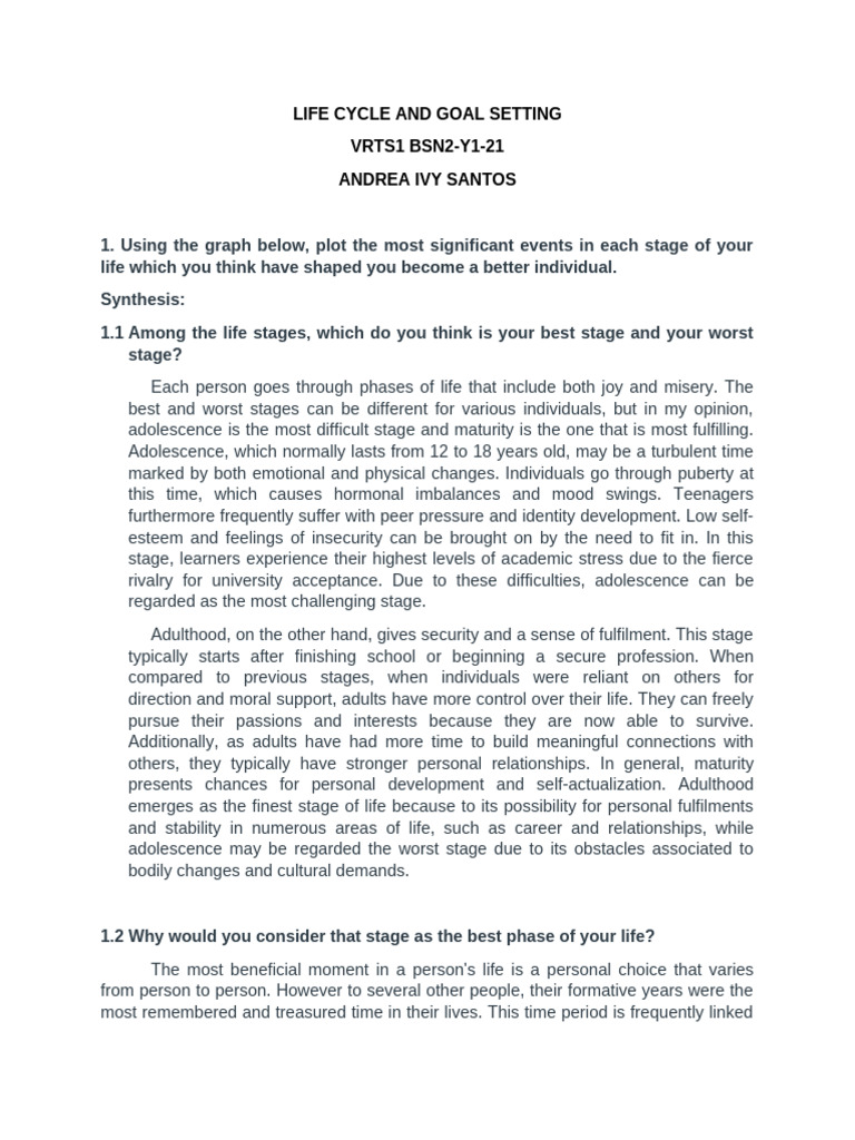 Life Cycle and Goal Setting VRTS1 | PDF