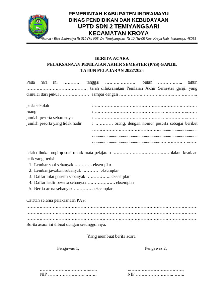Berita Acara Pelaksanaan PAS 2022 | PDF