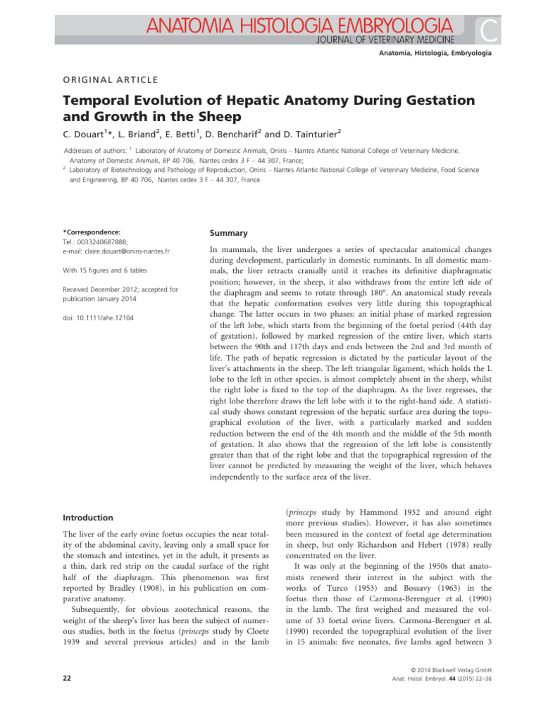 Anat Histol Embryol - 2014 - Douart - Temporal Evolution of Hepatic Anatomy During Gestation and ...