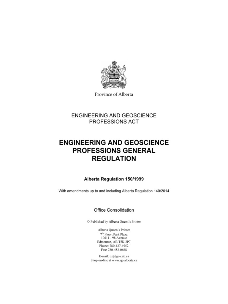 Engineering and Geoscience Professions General Regulation 150-1999 (140 ...