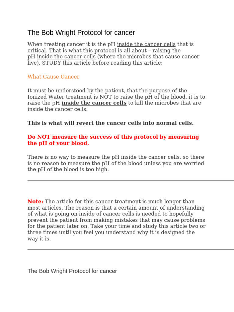 The Bob Wright Protocol For Cancer Treatment | PDF