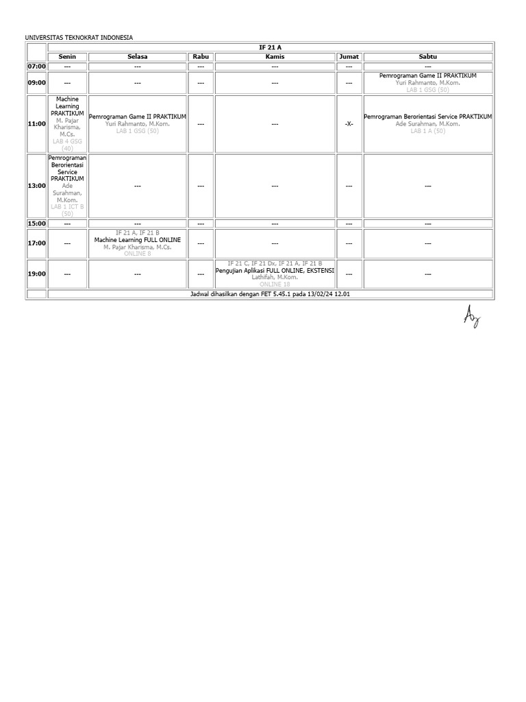 If - Jadwal Perkuliahan Semester Genap Ta. 2023-2024 | PDF