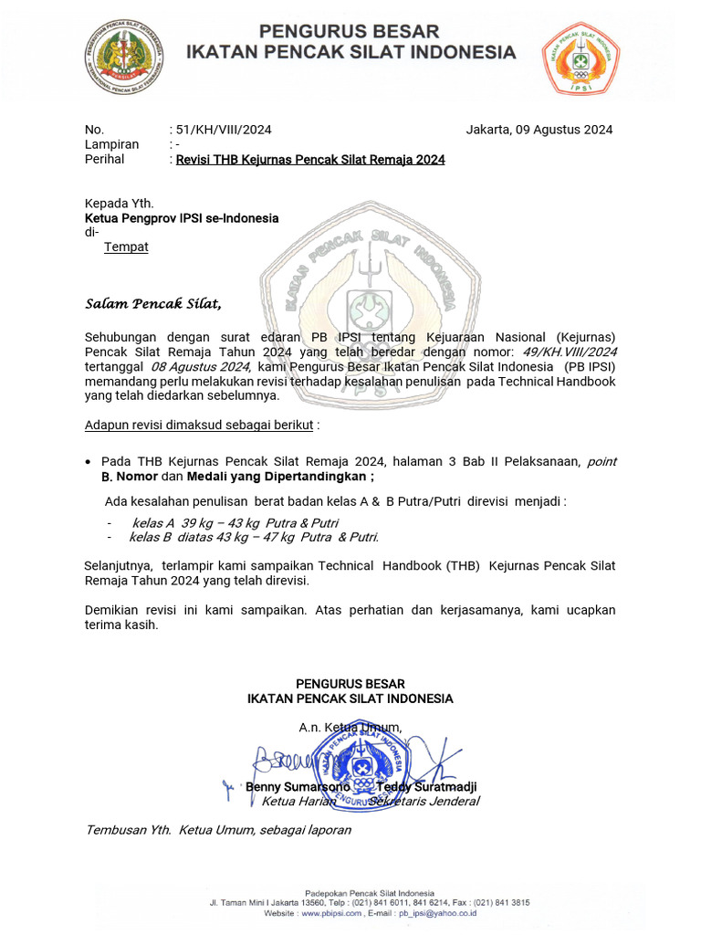 Surat Edaran Revisi Kejurnas Remaja 2024 | PDF | Bisnis | Pengelolaan Keuangan & Uang