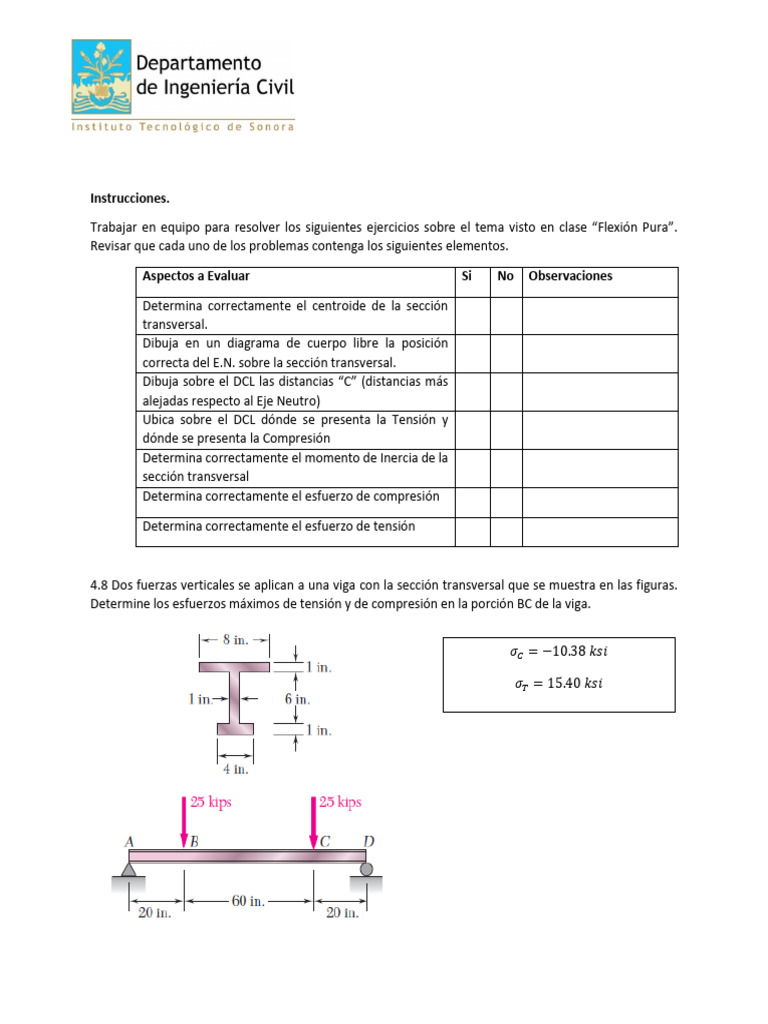 TC1. Flexión Pura Ejercicios | PDF