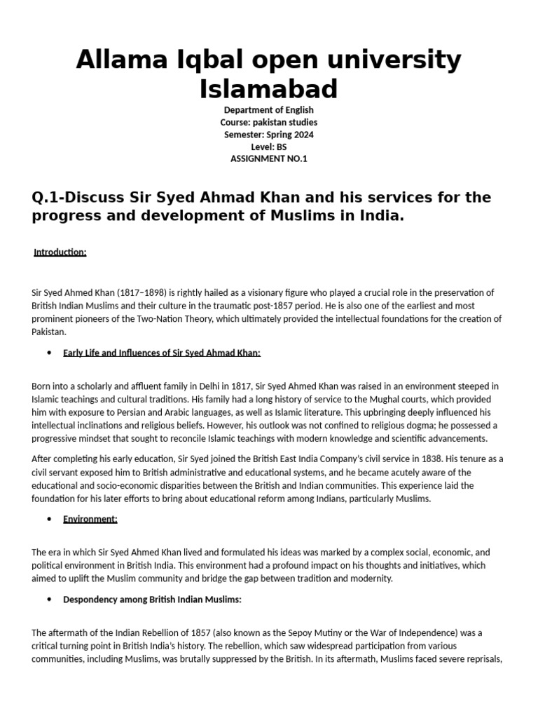 Pak - Studies Assignment 1 | PDF