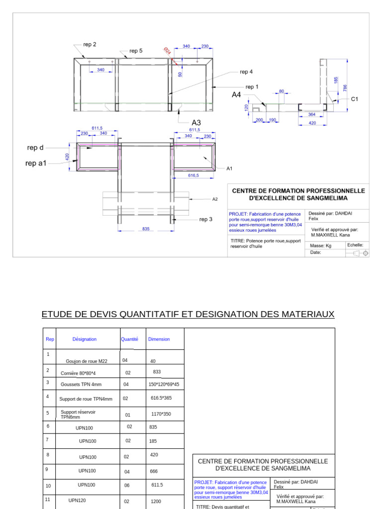 Plan D'ensemble D'une Potence Porte Roue & Support Reservoir D'huile Pour Benne 30M3 | PDF