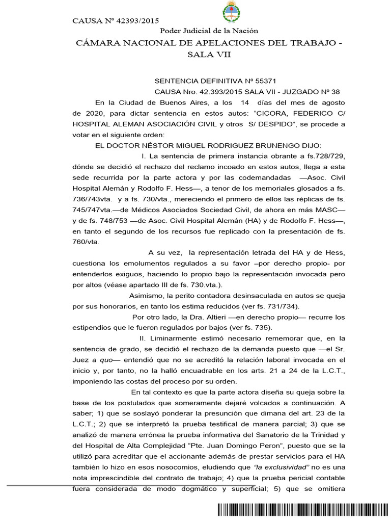 Sentencia sobre despido en Hospital Alemán | PDF | Juez | Sentencia (ley)