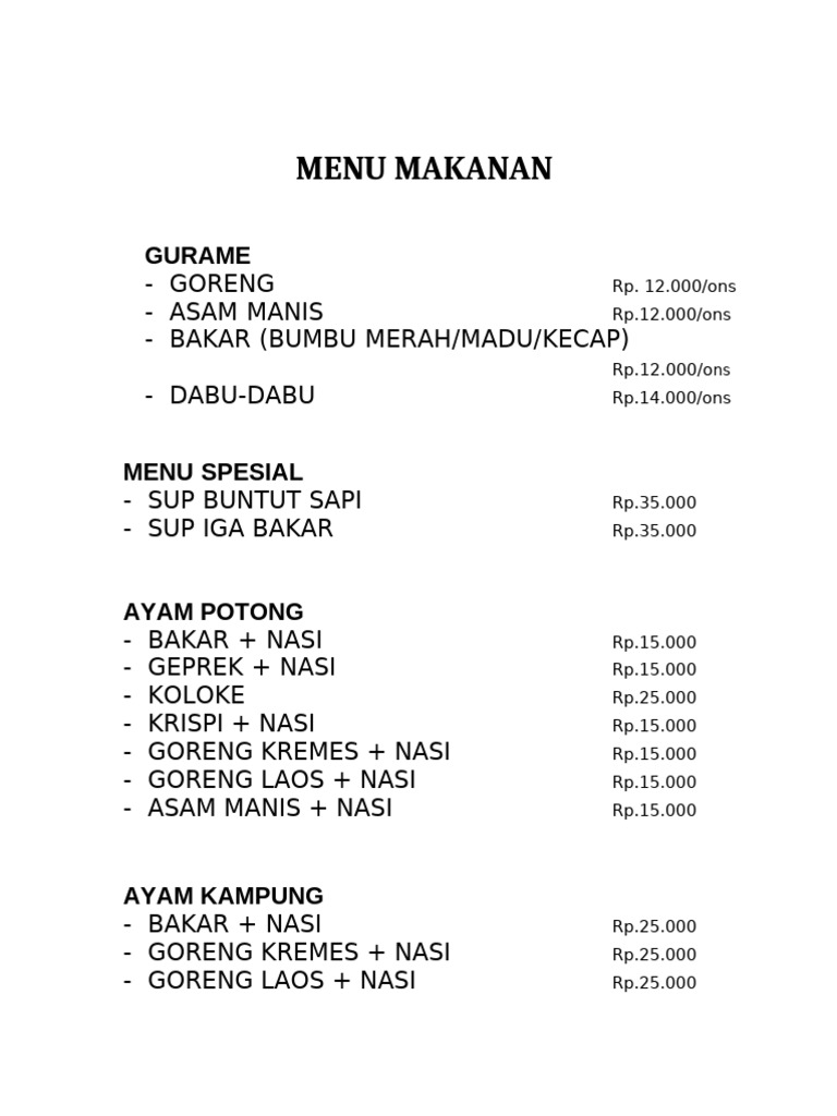 MENU WAROENG BIRU DAUNi | PDF