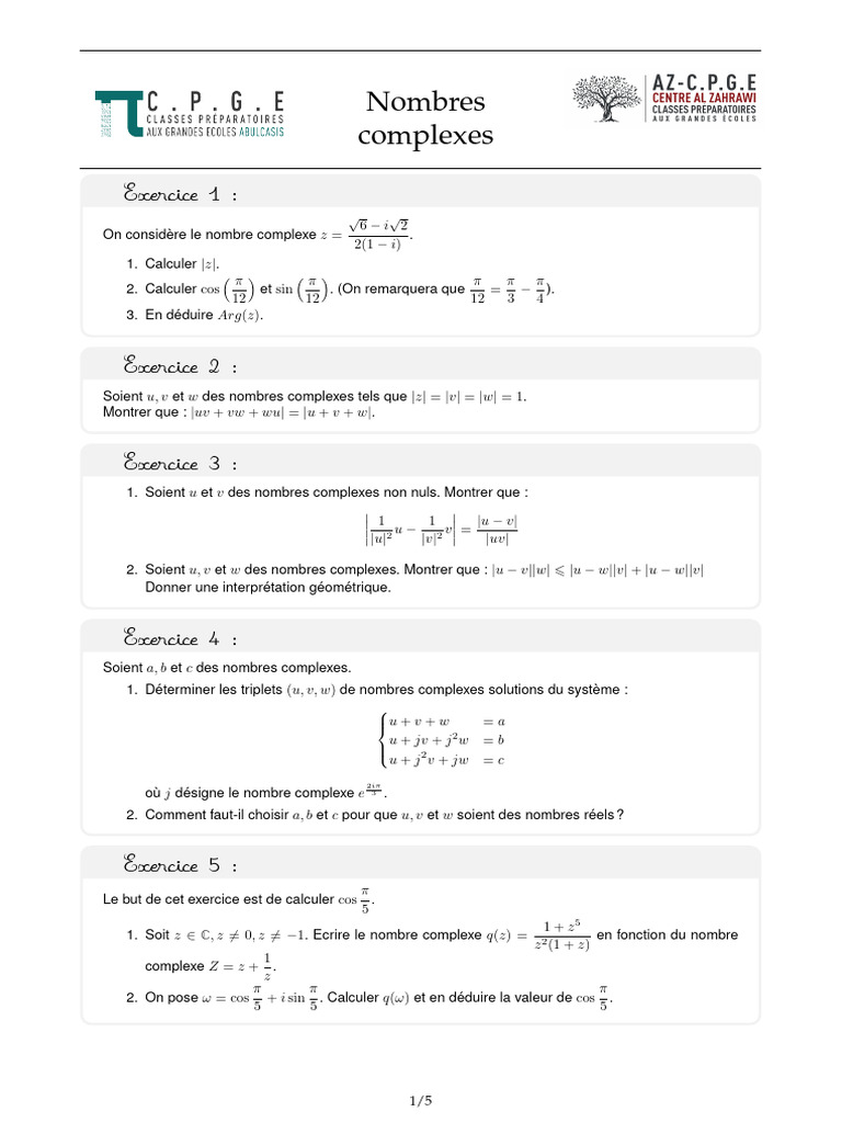 Serie 3 Nombres Complexes | PDF