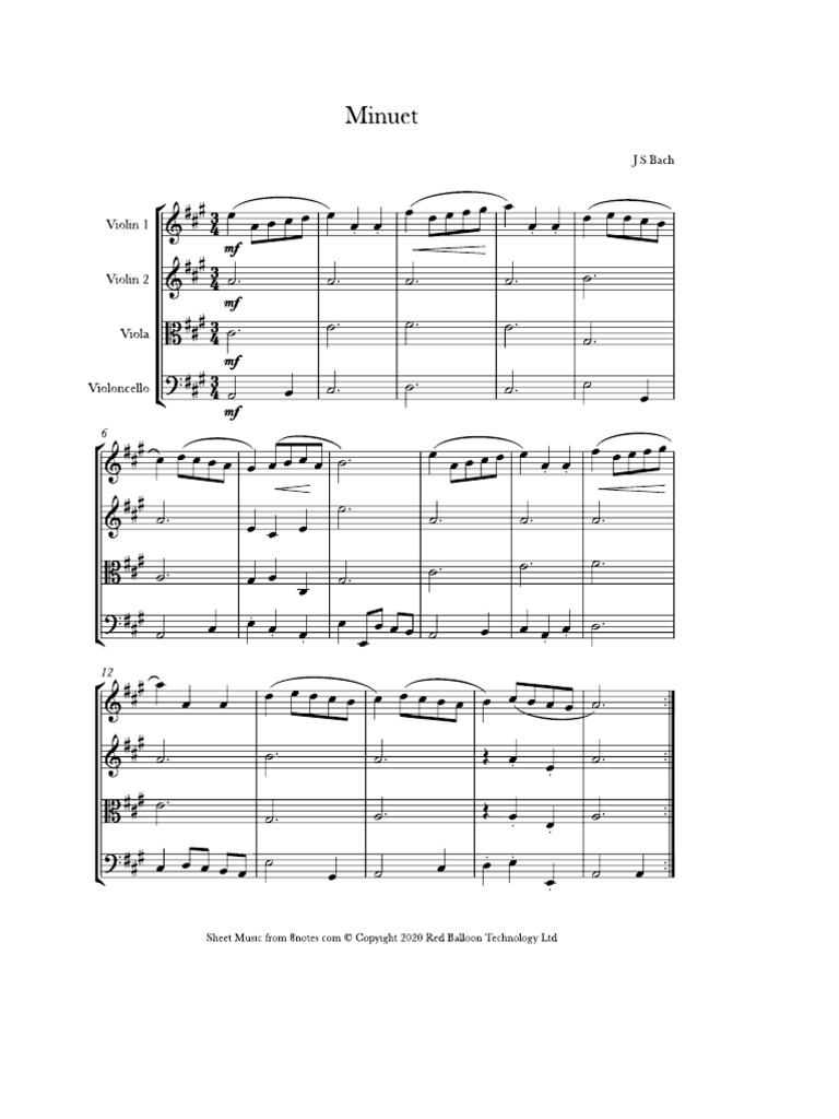Bach Minuet in G Major Quartet | PDF