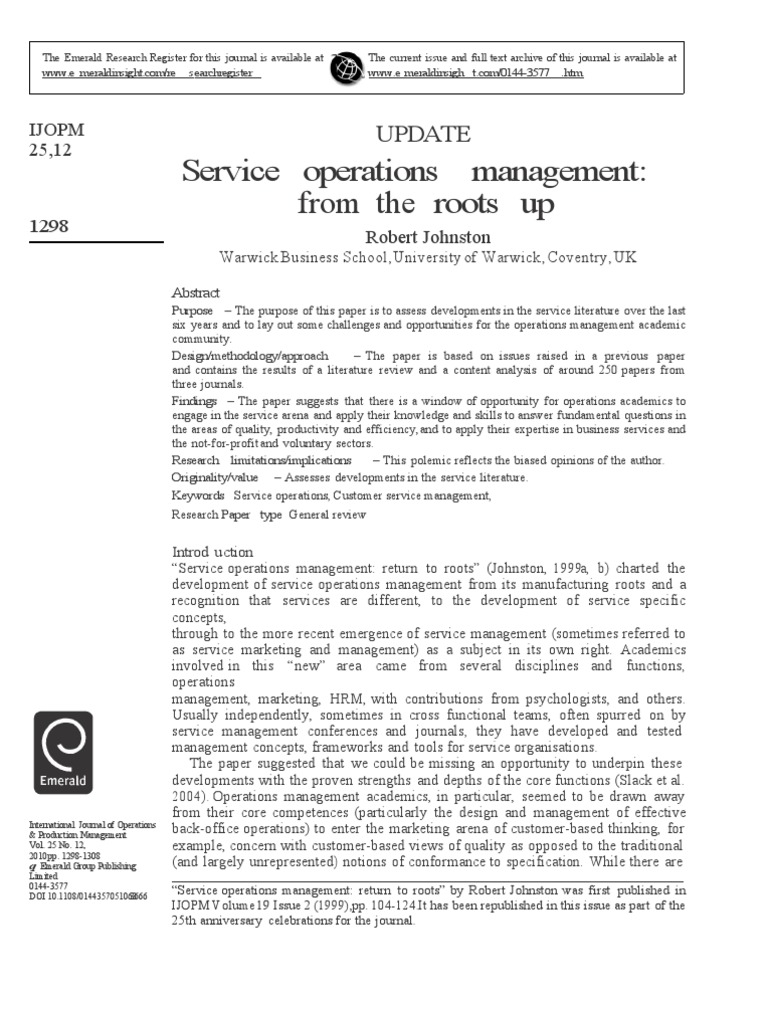 Service Operations Management - From The Roots Up | PDF | Operations ...