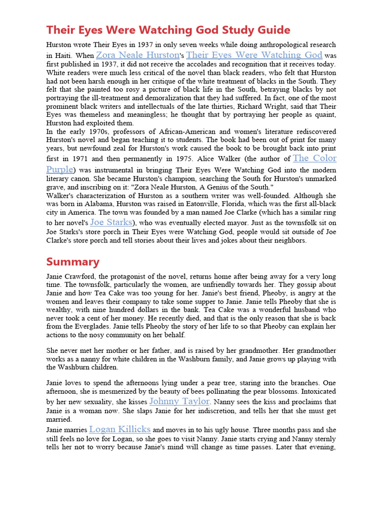 Their Eyes Were Watching God Study Guide | PDF