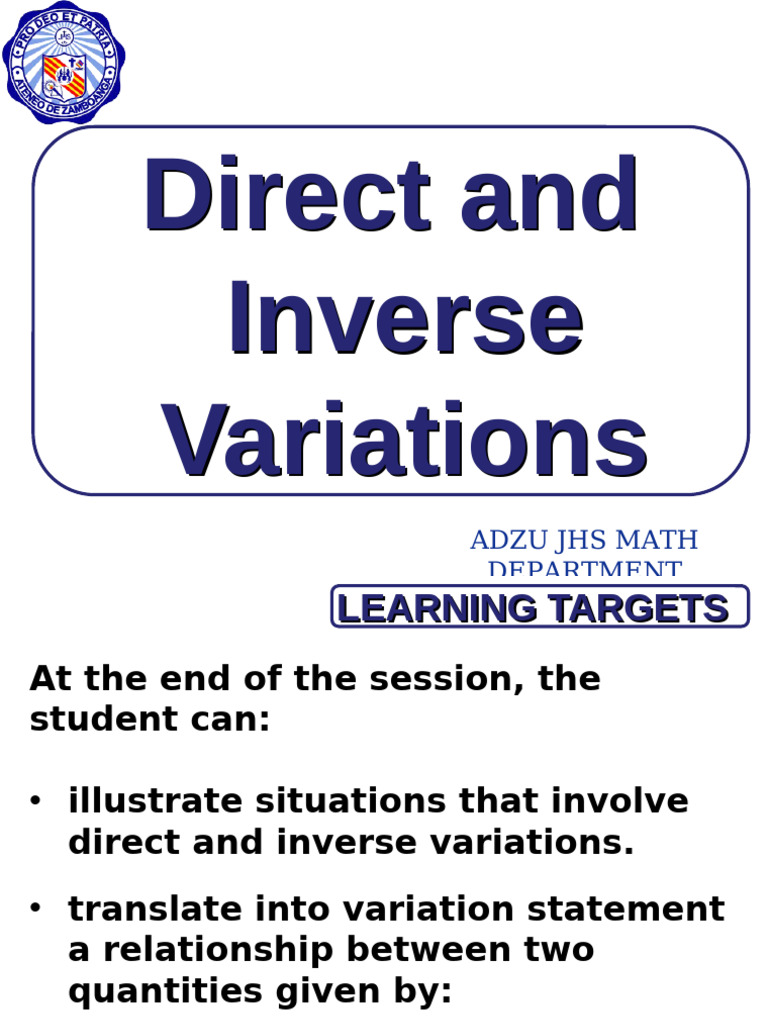 Direct and Inverse Variations Regular Class | PDF