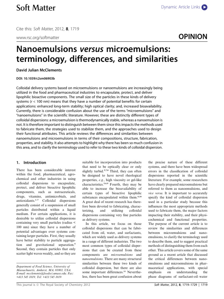 McClements - 2012 - Nanoemulsions Versus Microemulsions Terminology ...