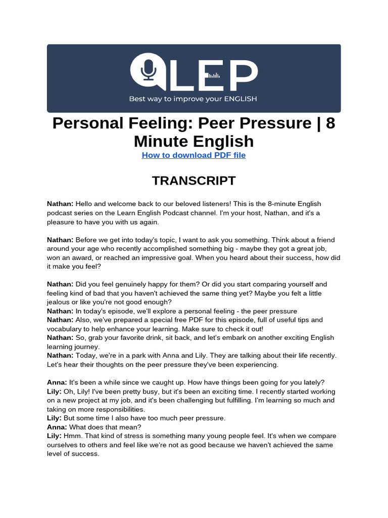Personal Feeling - Peer Pressure - ? 8 Minute English | PDF