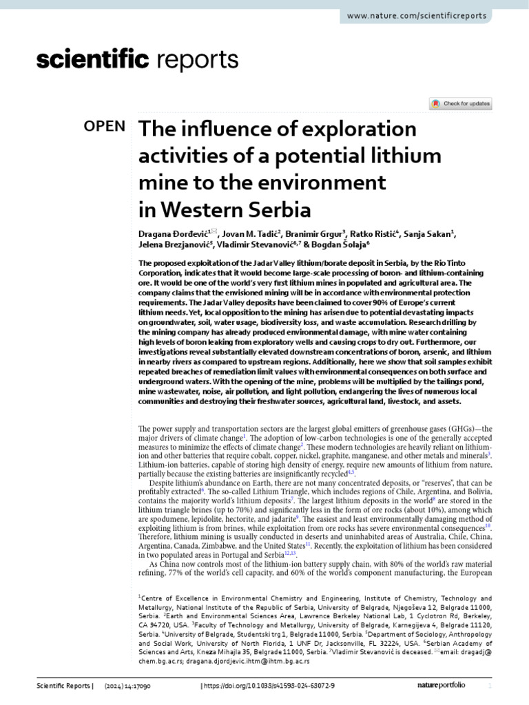 The Influence of Exploration Activities of a Potential Lithium Mine to the Environment in ...