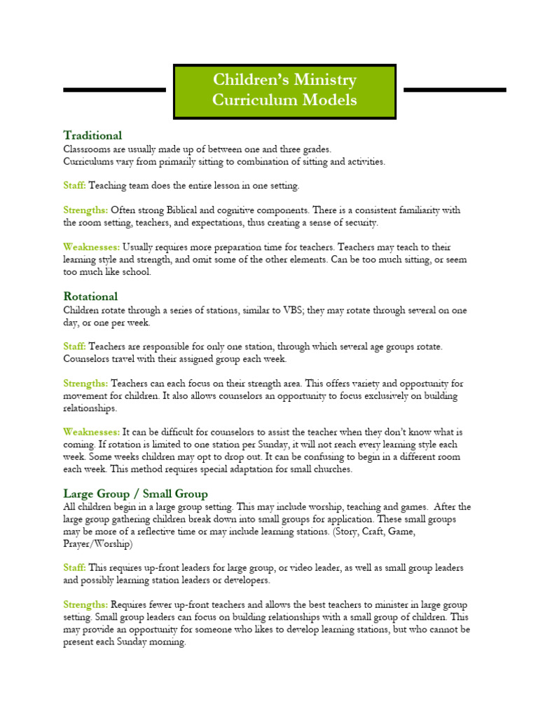 Childrens Ministry Models | PDF