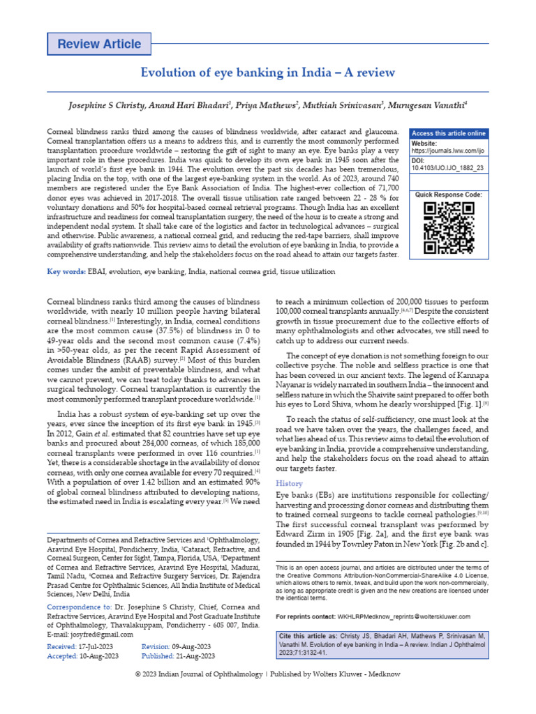 Evolution of Eye Banking in India A Review.6 | PDF | Cornea | Organ ...