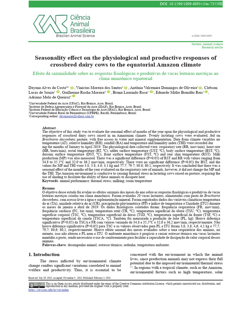 Seasonality Effect On The Physiological and Productive Responses of ...