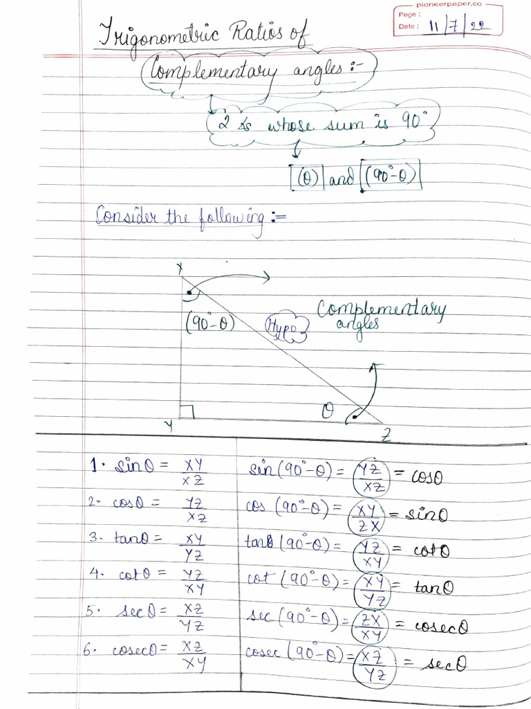 7 - Trigonometric Ratios of Complementary Angles (Complete) | PDF