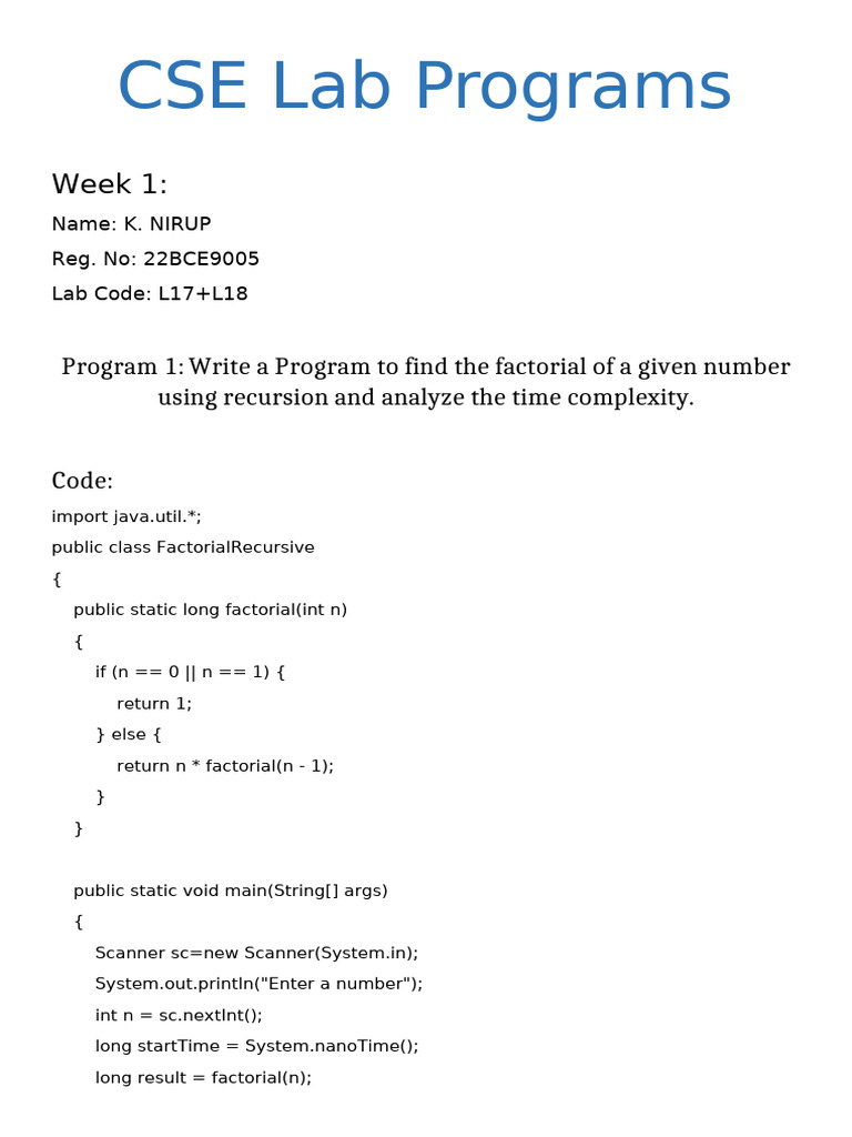CSE Lab Programs Week1 | PDF
