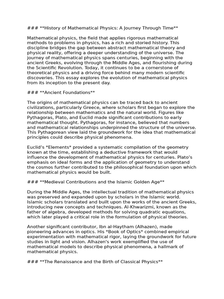 History of Mathematical Physics | PDF