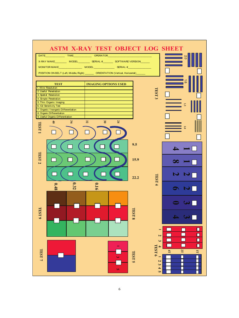 Astm X-Ray Test Object Log Sheet | PDF | Imaging | Technology & Engineering