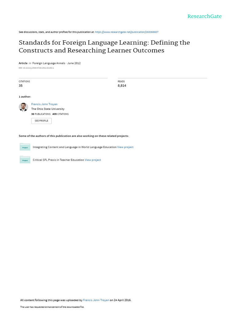 Standards For Foreign Language Learning (24 Pages) | PDF