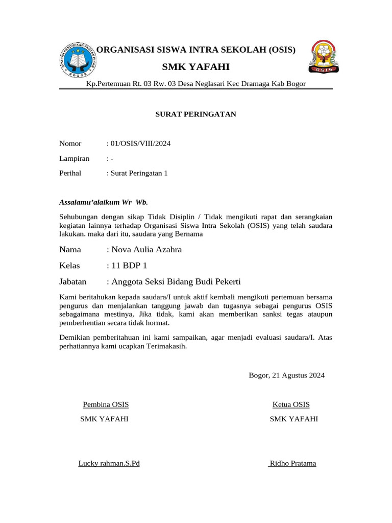 Surat Peringatan OSIS | PDF
