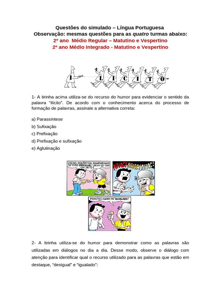 Questões Do Simulado - Segundo Ano Regular e Técnico | PDF