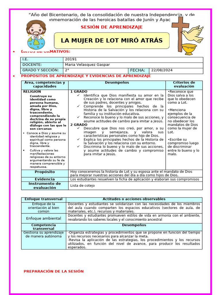 23 Agosto S3 SESION D2 RELIGION LA MUJER DE LOT MIRO ATRAS | PDF