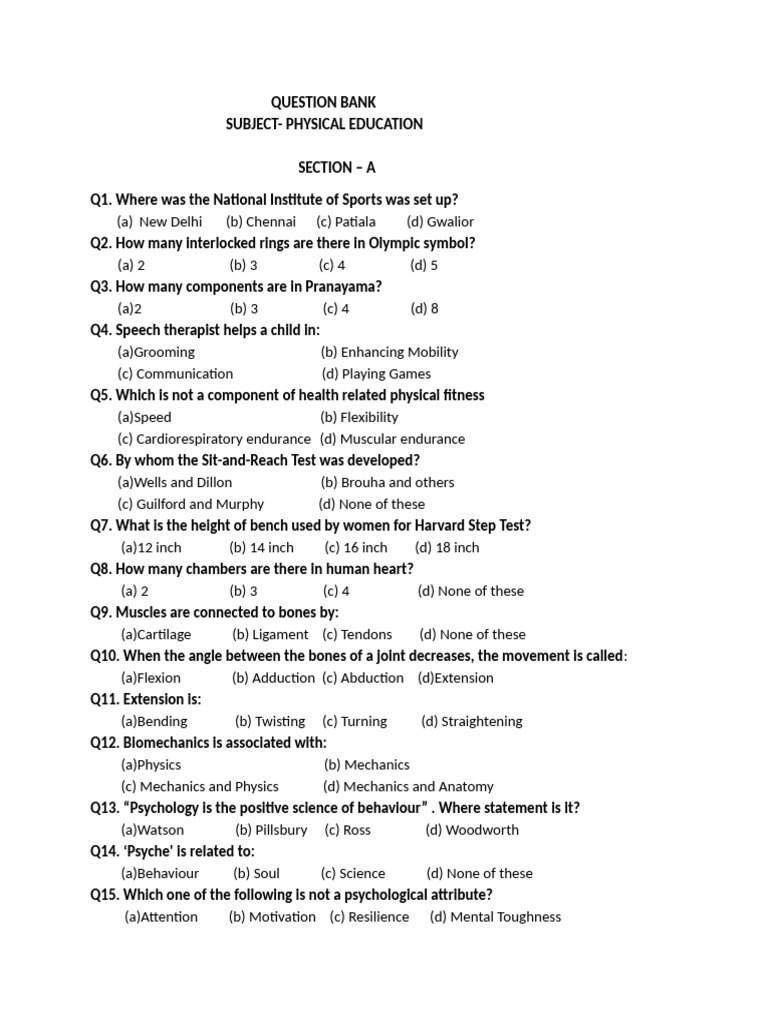 11 Physical Education Question Bank | PDF