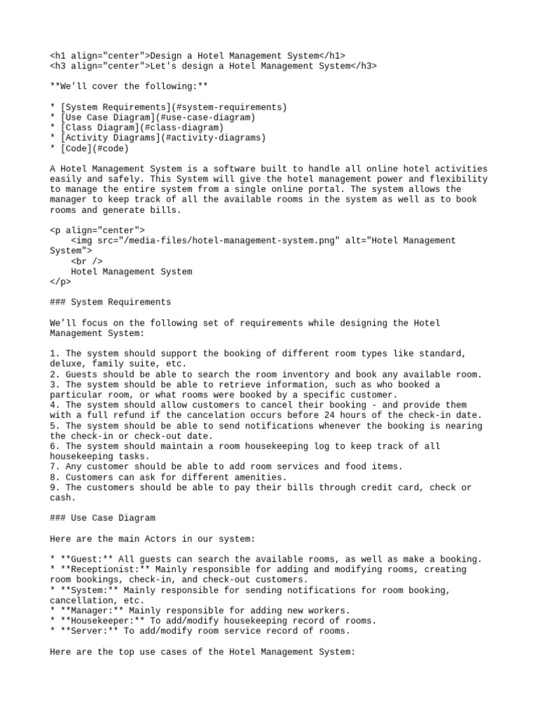 Design A Hotel Management System | PDF