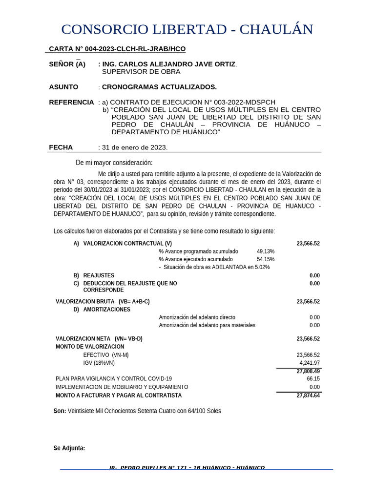 CARTA N 004-2023 Val 03 | PDF