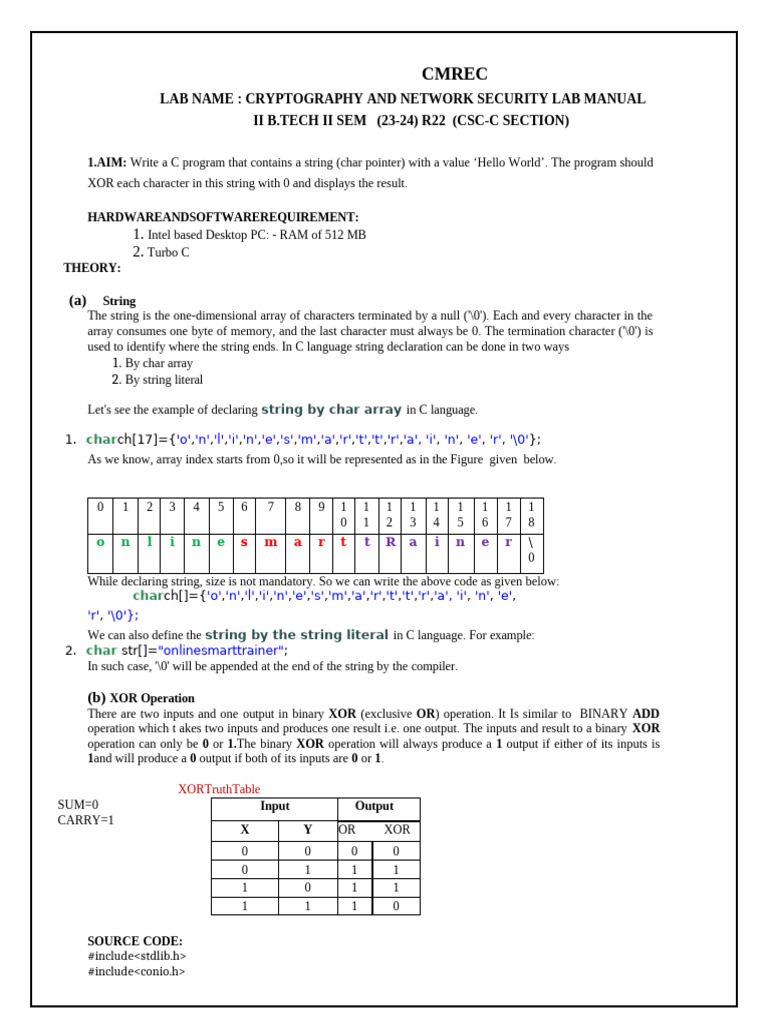 CNS Lab Manual For CSC C Sec (1,2 PGM) (R22) | PDF | String (Computer ...