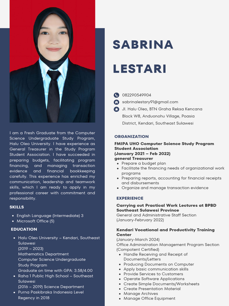 CV Sabrina Lestari English | PDF
