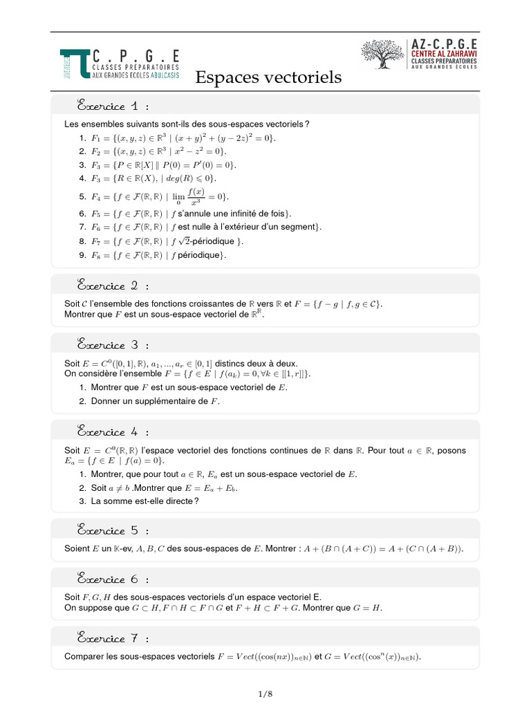 Serie 15 Espaces Vectoriels | PDF