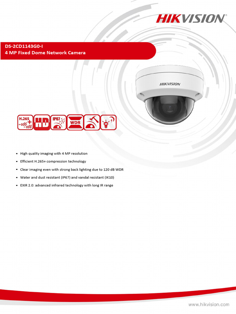 Dome Camera 4MP Hikvision - DS-2CD1143G0-I | PDF