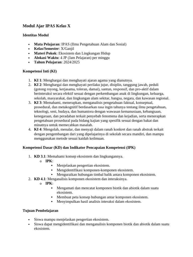 Modul Ajar IPAS Kelas X | PDF