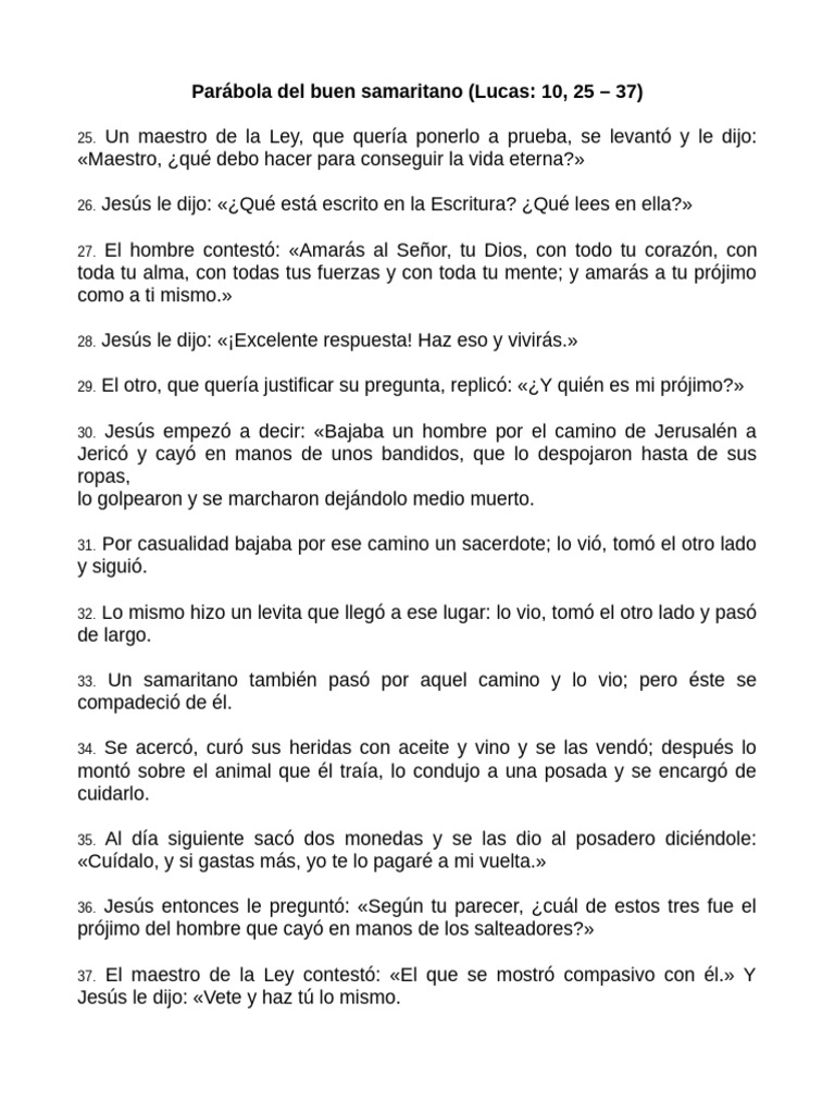 4 - Parábola Del Buen Samaritano (Lucas 10, 25-37) | PDF