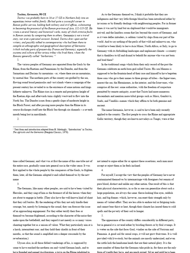 Tacitus Germania Excerpts 9 PG | PDF | History
