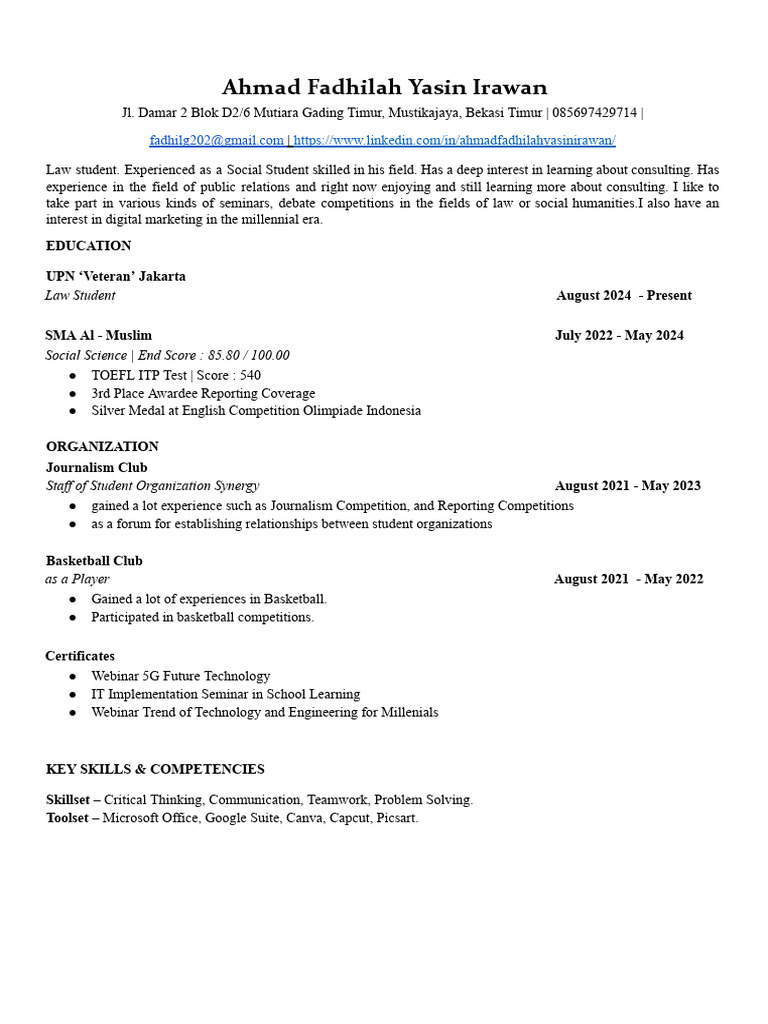CV - Ahmad Fadhilah Yasin | PDF