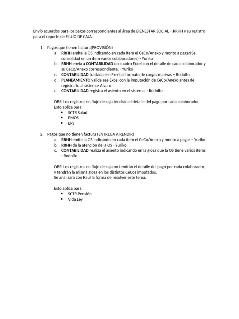 FLUJO PARA PAGOS DE BIENESTAR SOCIAL | PDF