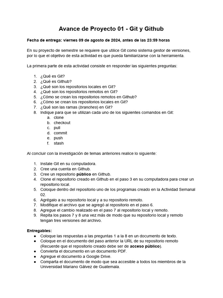 2024-Avance de Proyecto 01-Git y Github | PDF