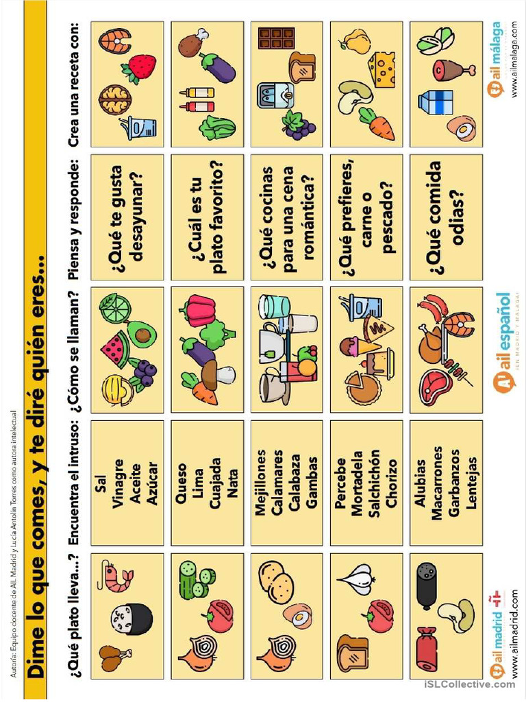Actividad ELE para Practicar El Vocabulario de La Comida | PDF